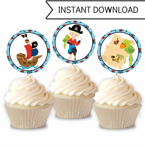 Pirate Cupcake Toppers, Pirate Birthday, Pirate Printable, Boys Party ...