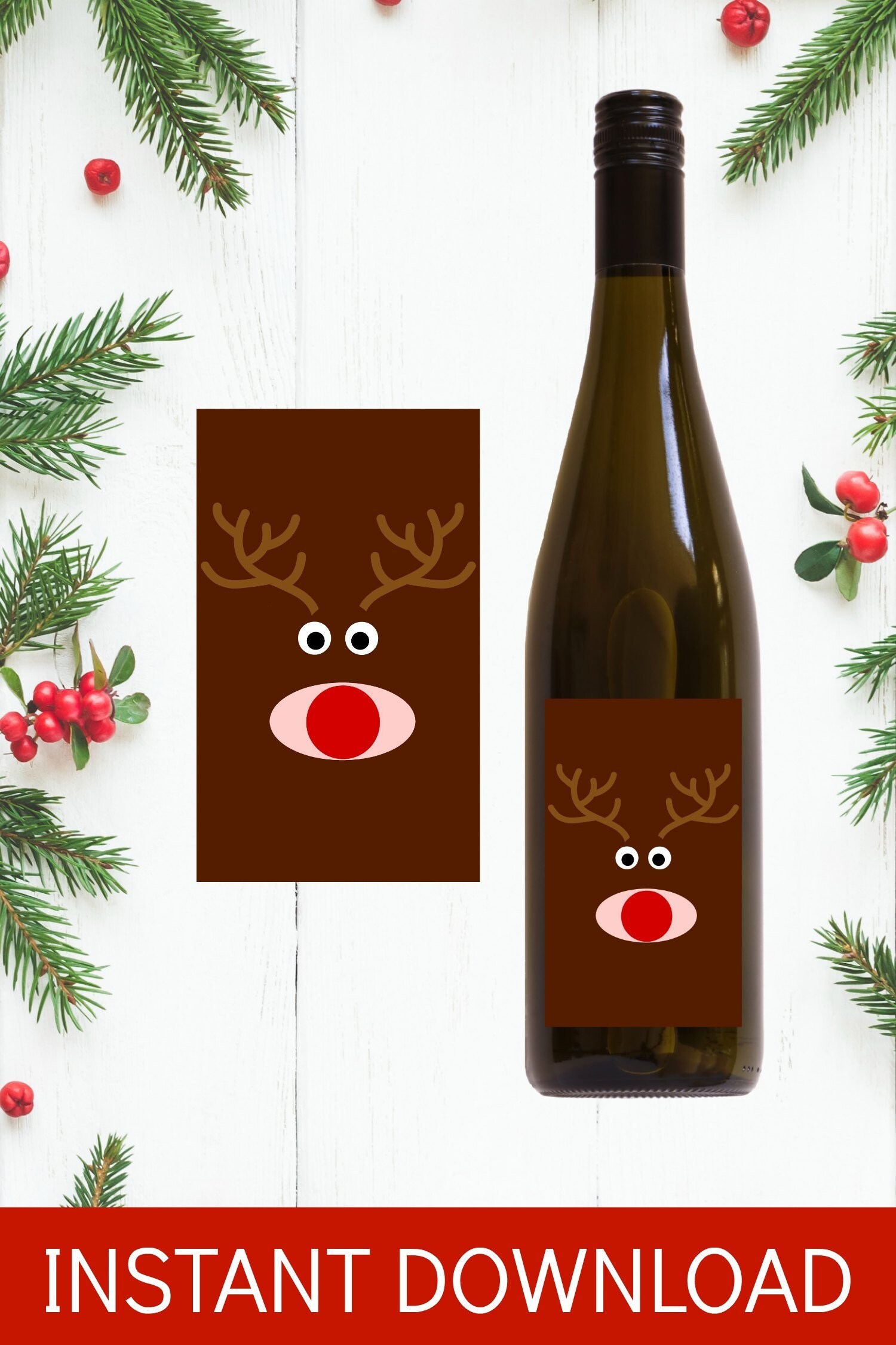 Rudolf Design Christmas Wine Label Printable | Etsy