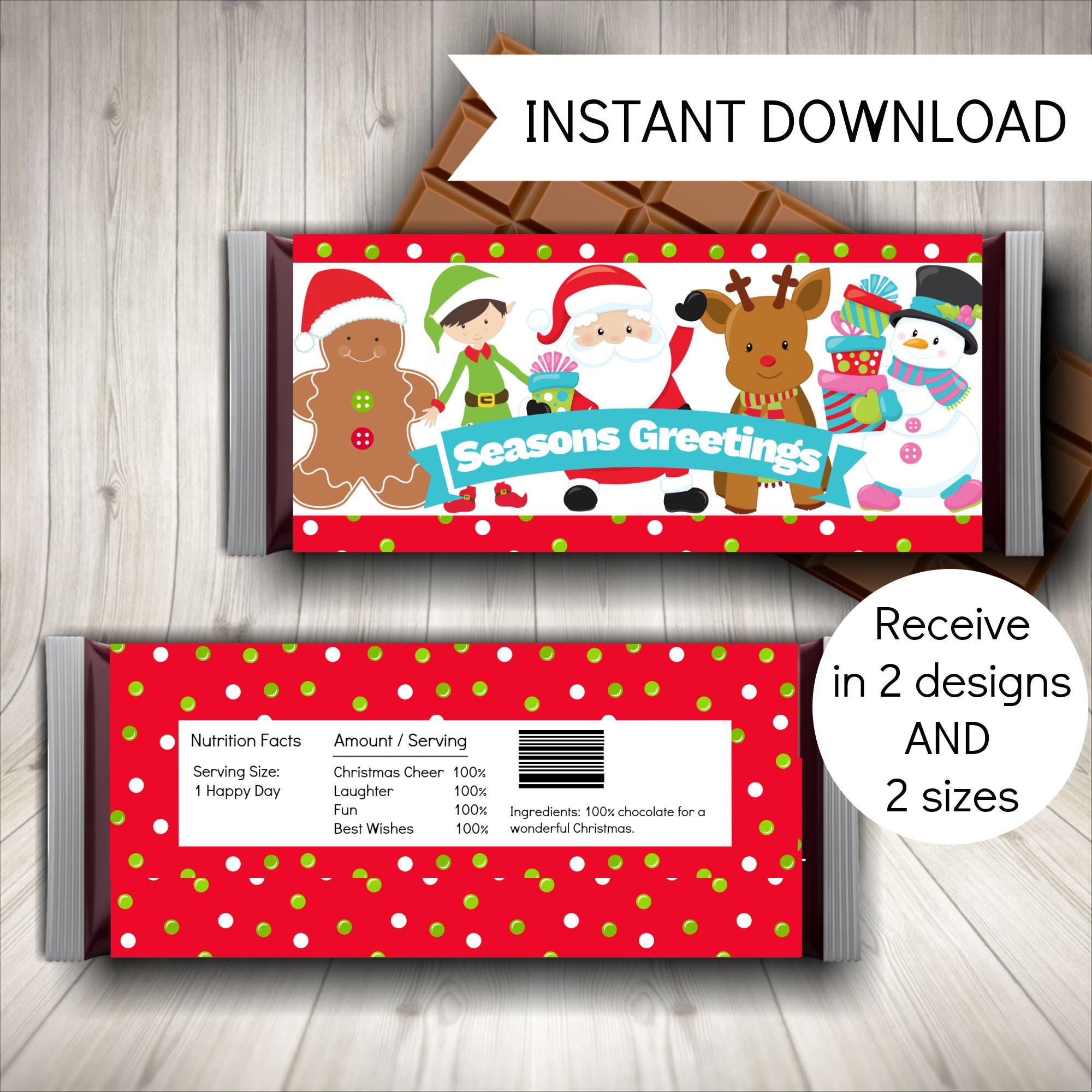 Christmas Candy Bar Wrappers: Printable Party Favors (instant Download ...