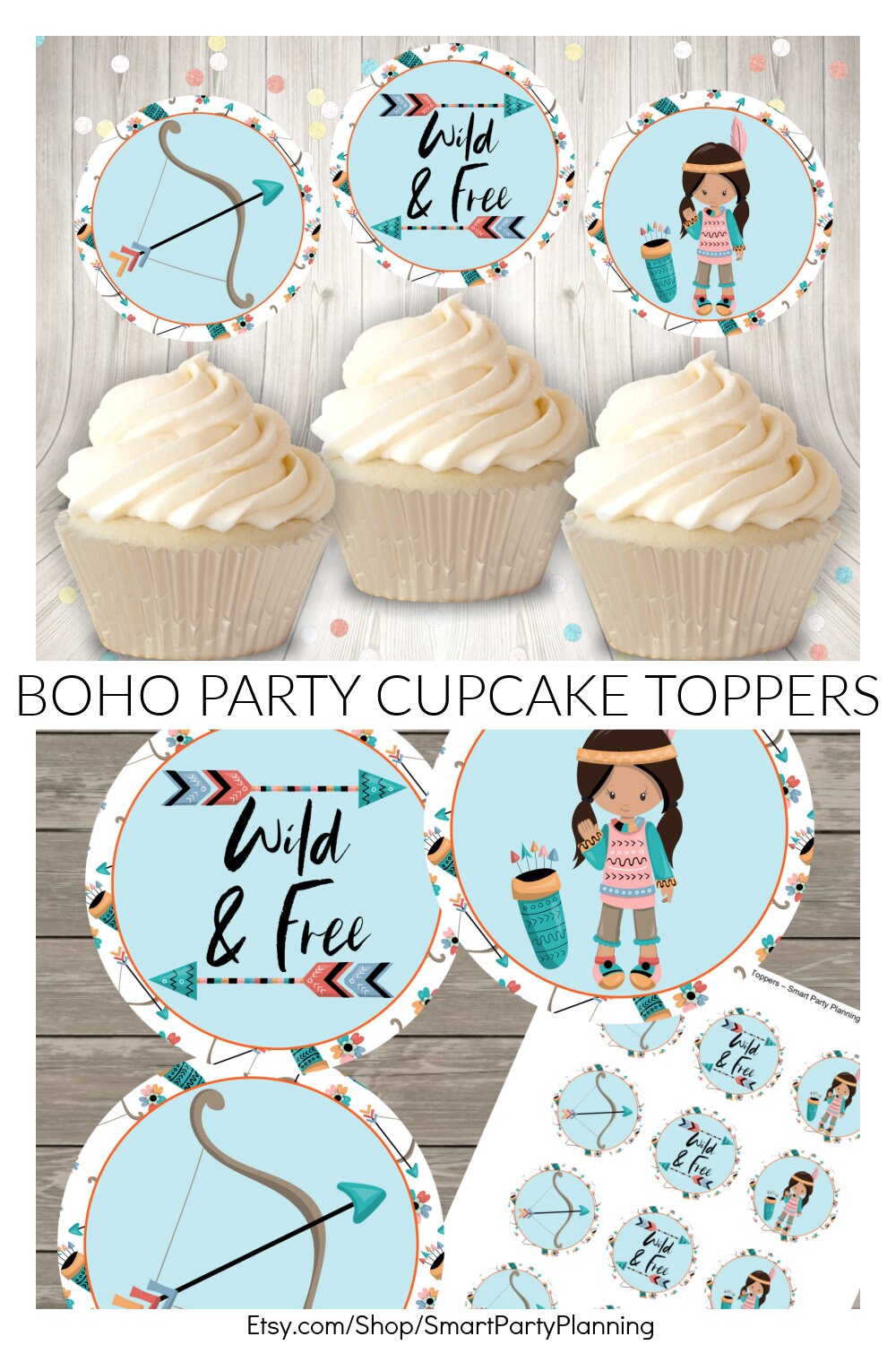 Boho Party Cupcake Toppers Printable Cupcake Decorations | Etsy