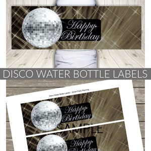 Disco Party Water Bottle Labels, Mirror Ball Party Decoration, Instant ...