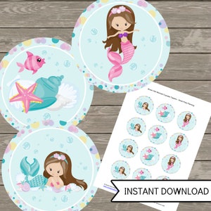 Mermaid Party Printable Cupcake Toppers, Cupcake Decorations, Instant ...