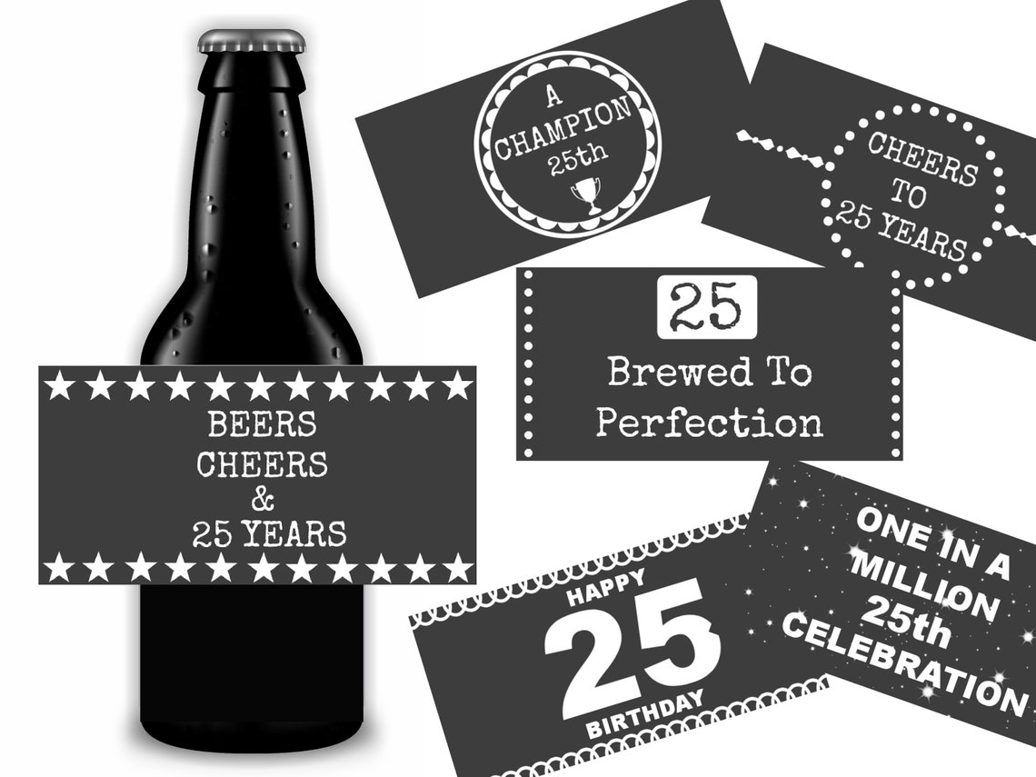 25th Birthday Printable Beer Labels Chalk Board Design Gift | Etsy