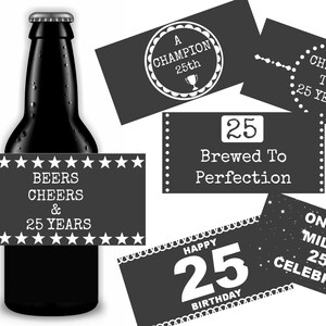 25th Birthday Printable Beer Labels, Chalk Board Design, Gift for Him ...
