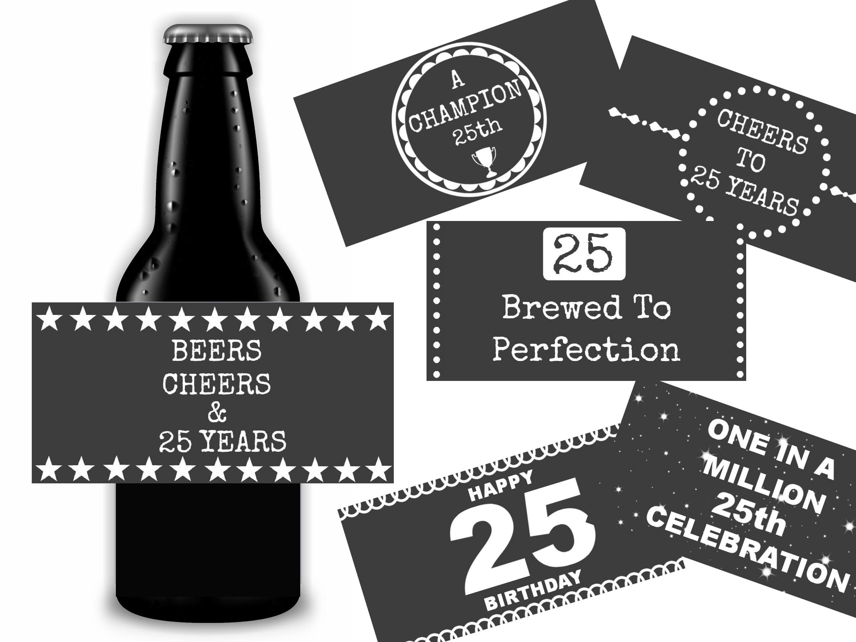 25th Birthday Printable Beer Labels Chalk Board Design Gift | Etsy