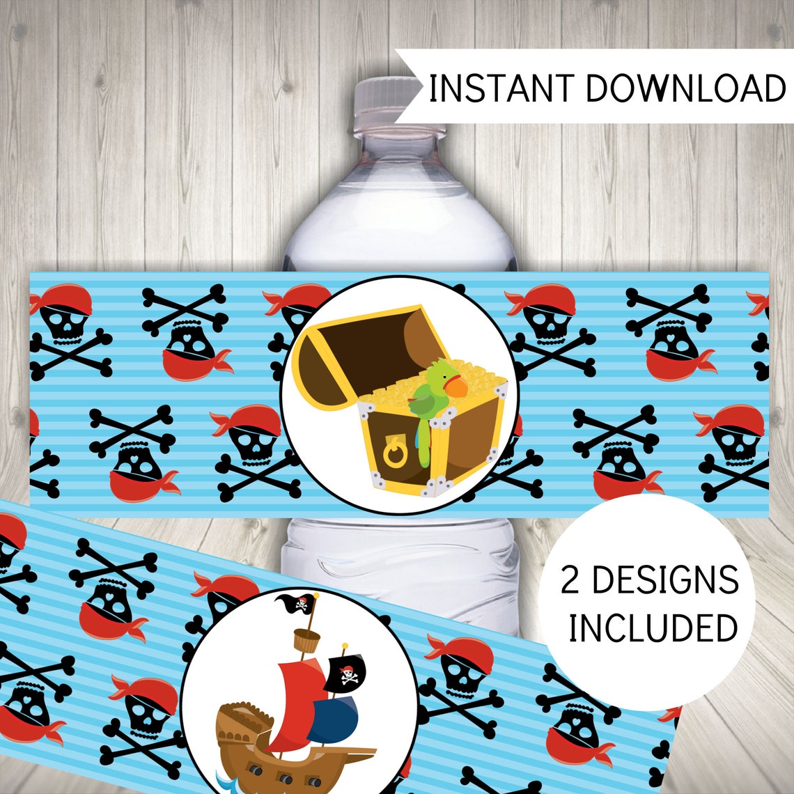 Pirate Party Water Bottle Labels: Printable Birthday Decor (instant ...