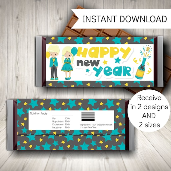 Happy New Year Printable Candy Bar Wrappers, Party Favors, Instant ...