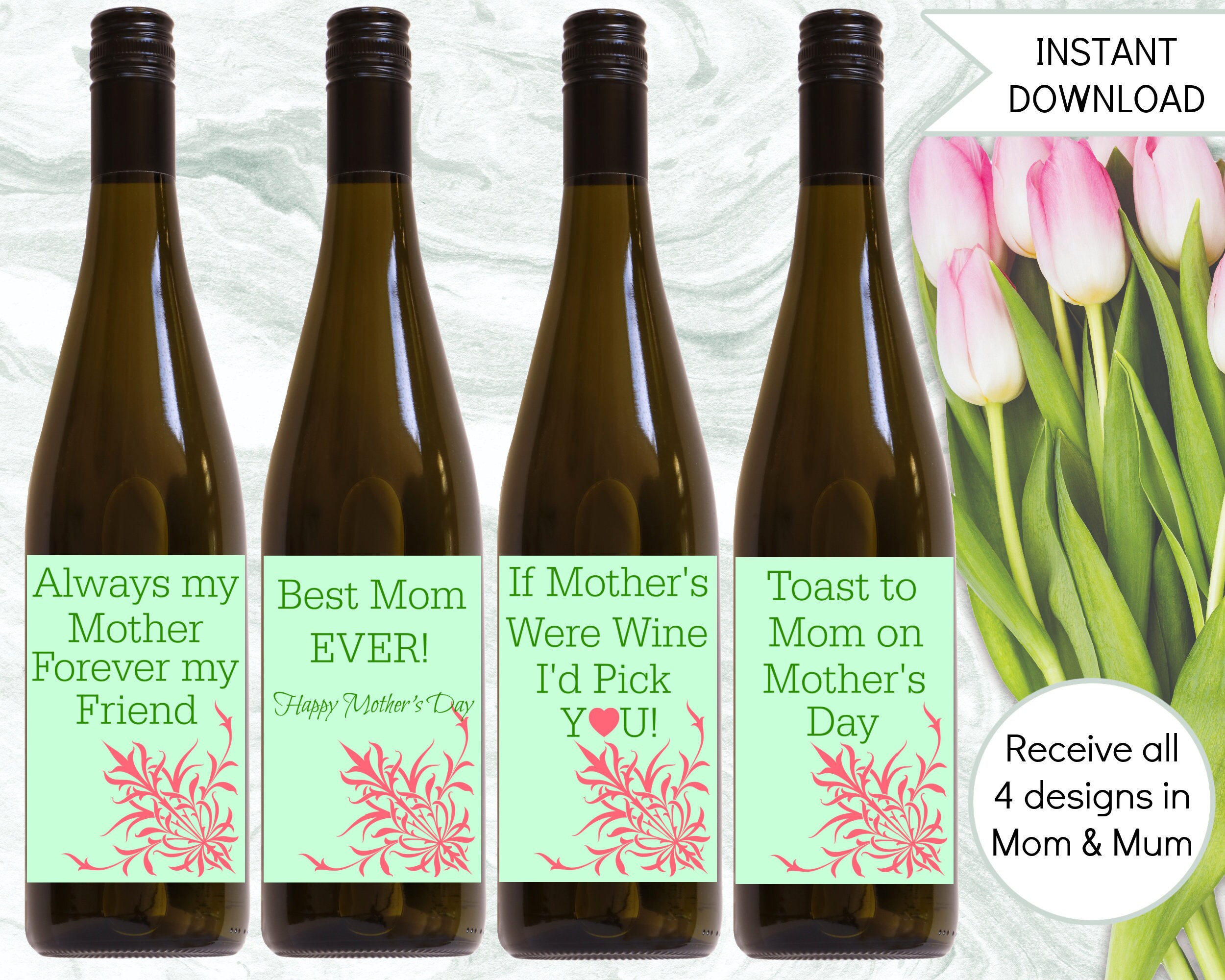 Mother's Day Wine Bottle Labels Gift For Mom Instant | Etsy