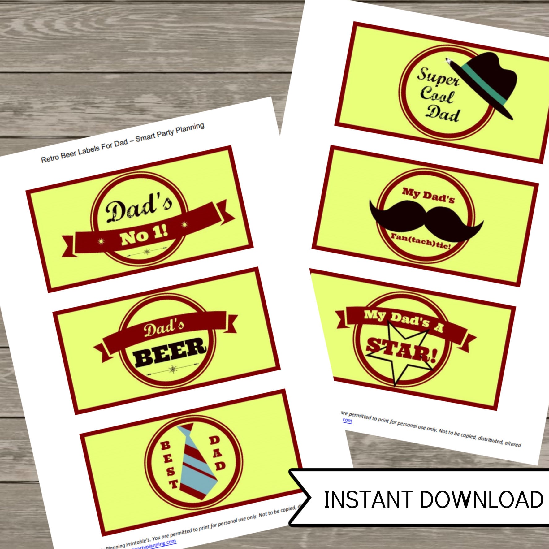 Beer Labels for Dad, Retro Design Gift for Dad, Printable Instant ...