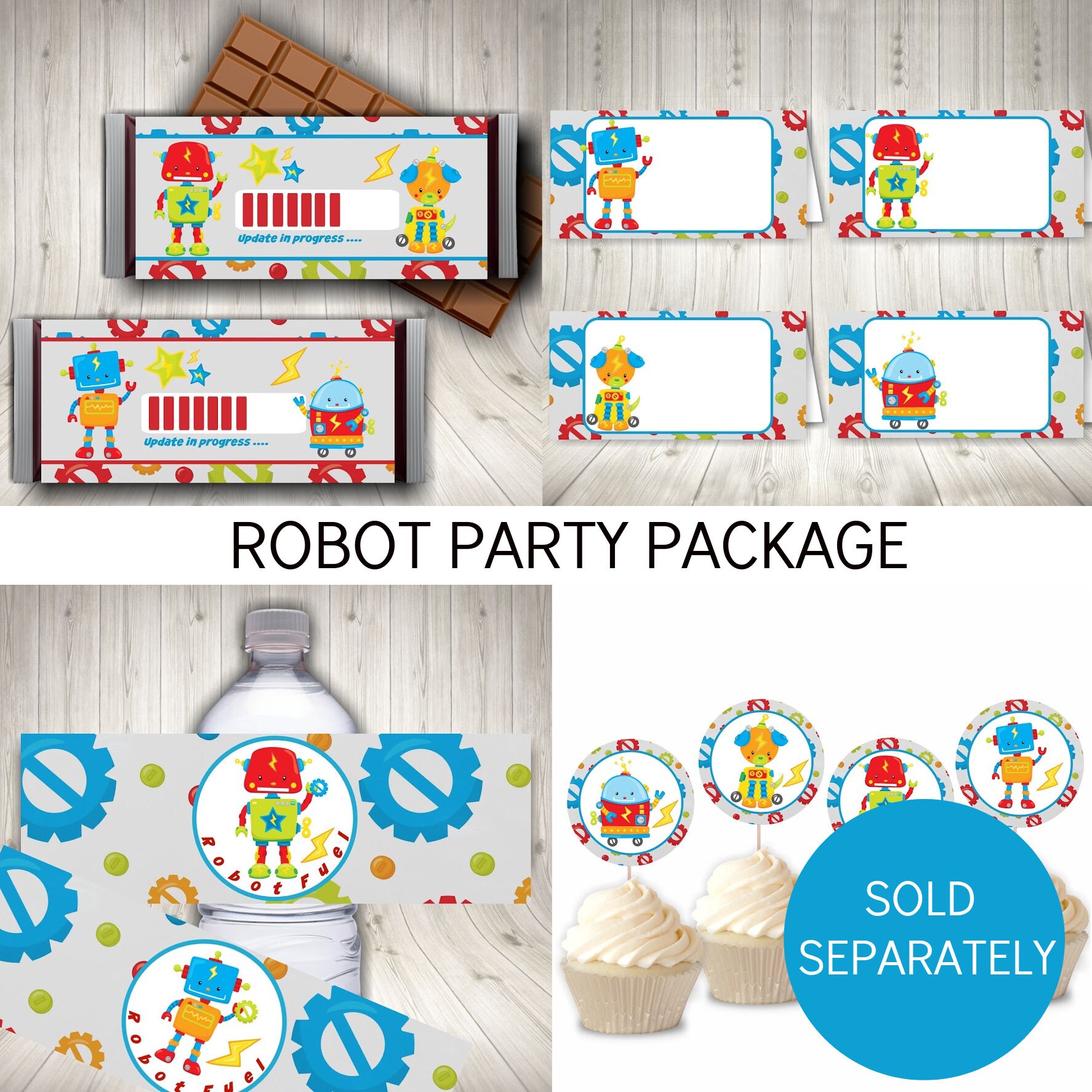 Robot Party Water Bottle Labels Printable Party Decorations - Etsy ...