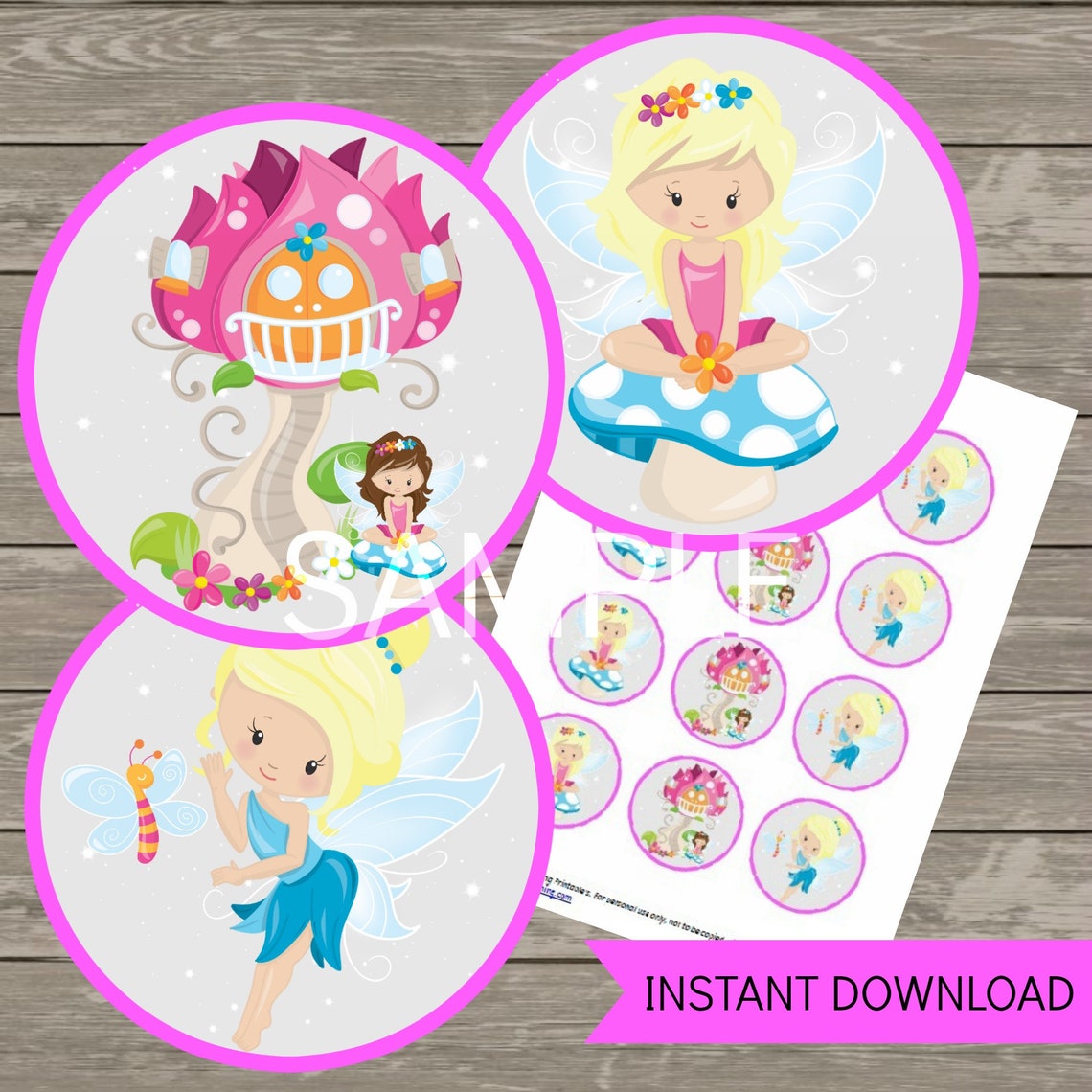 Fairy Cupcake Toppers Printable Cupcake Decorations Instant Etsy