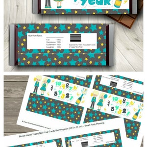 Happy New Year Printable Candy Bar Wrappers, Party Favors, Instant ...