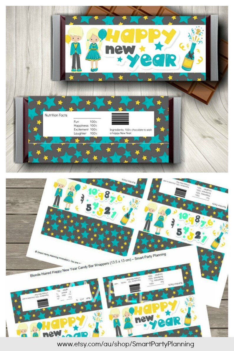 Happy New Year Printable Candy Bar Wrappers, Party Favors, Instant ...