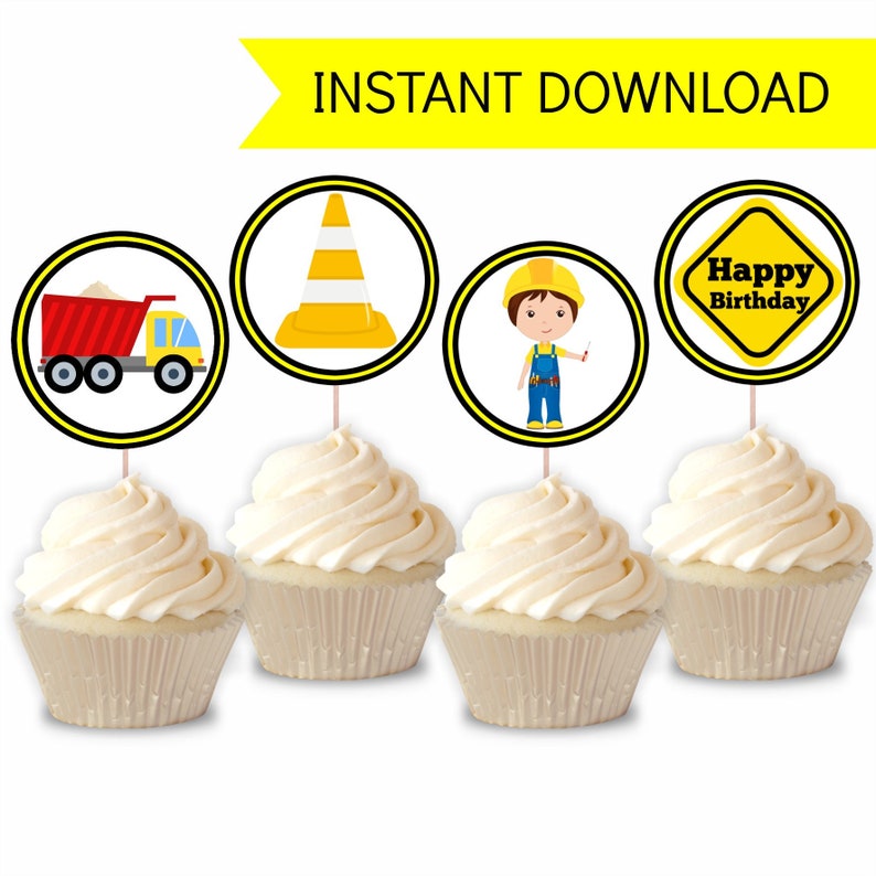 Construction Party Cupcake Toppers Printable Construction - Etsy Australia