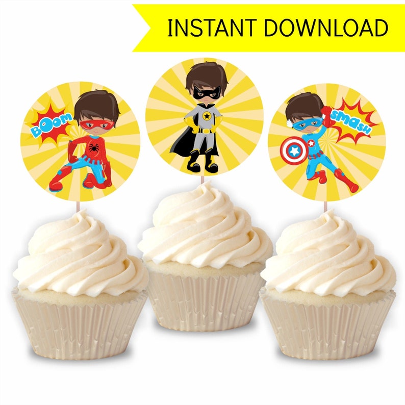 Superhero Cupcake Toppers: Birthday Party Printables (free Invitation ...