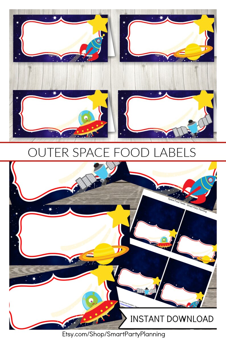 Space Birthday Party Food Tent Labels Place Cards Printable - Etsy