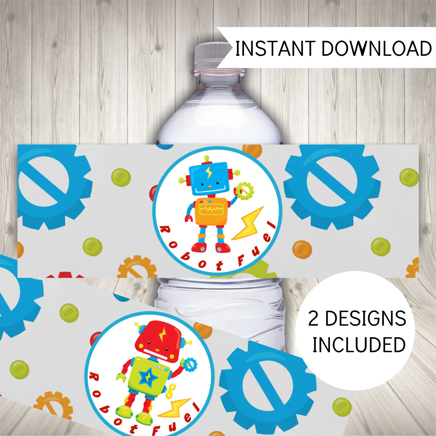 Robot Party Water Bottle Labels Printable Party Decorations - Etsy ...