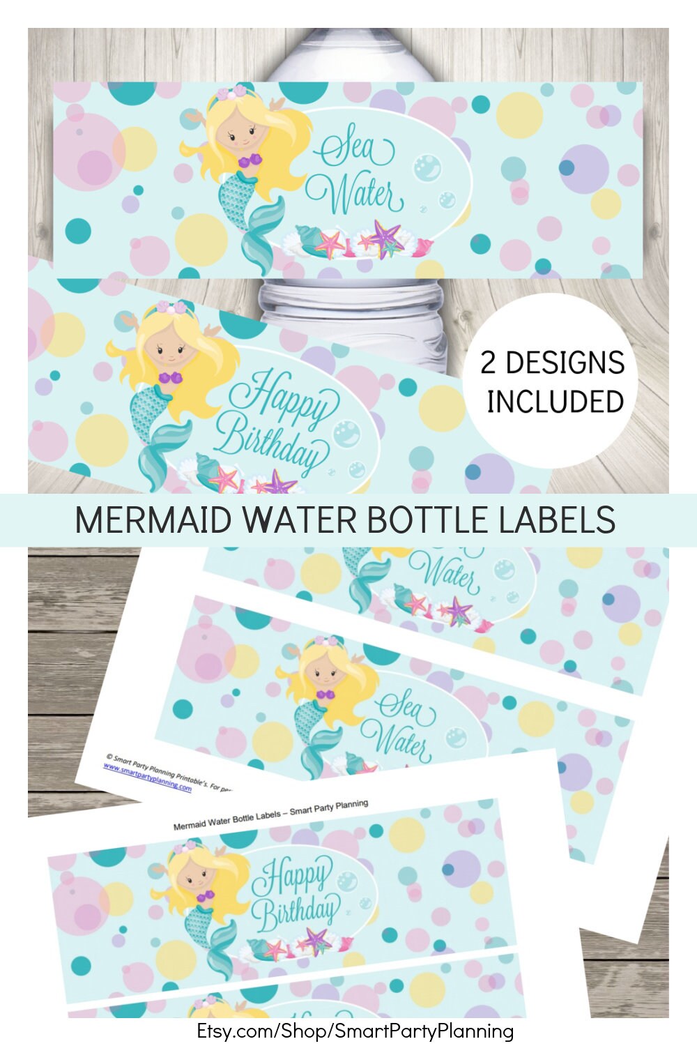 Mermaid Party Water Bottle Labels, Mermaid Printables, Instant Download ...