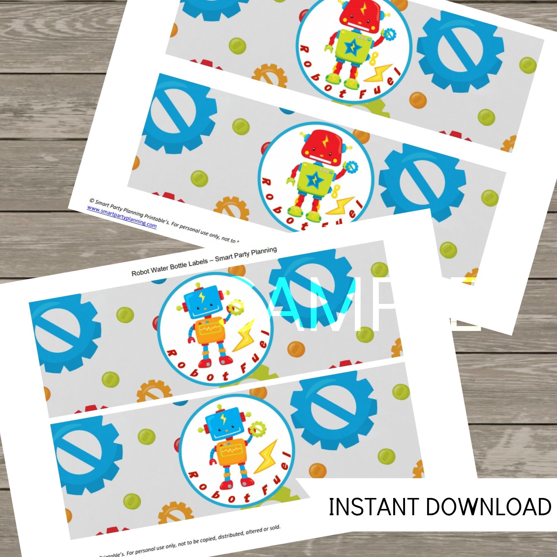 Robot Party Water Bottle Labels Printable Party Decorations - Etsy ...