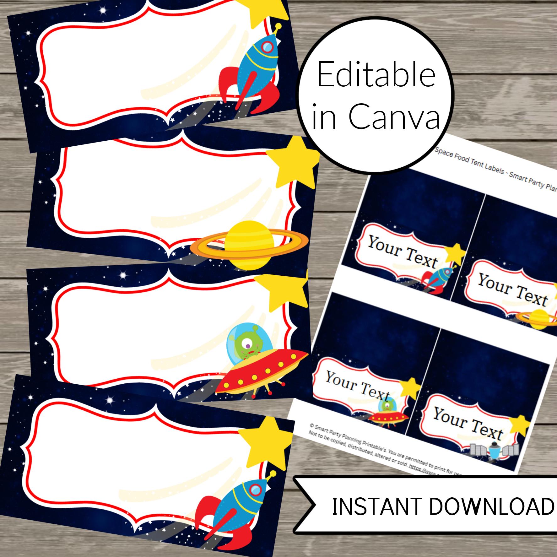 Editable Outer Space Party Food Labels: Place Cards (digital Download ...