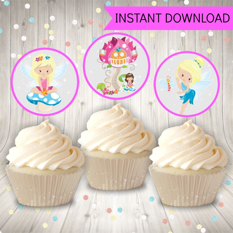 Fairy Cupcake Toppers Printable Cupcake Decorations Instant Etsy