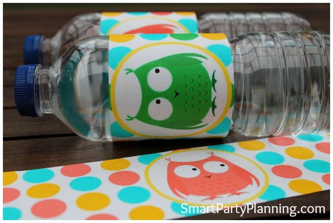 Cute Owl Water Bottle Labels in Polkadot Design - Etsy