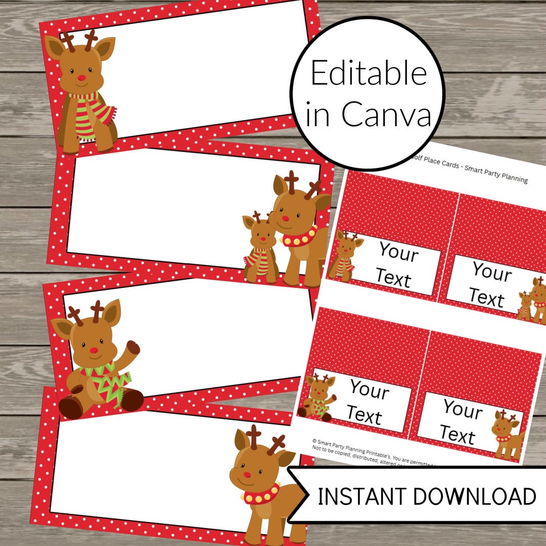 Editable Reindeer Place Cards: Christmas Table Decor (printable PDF) - Etsy