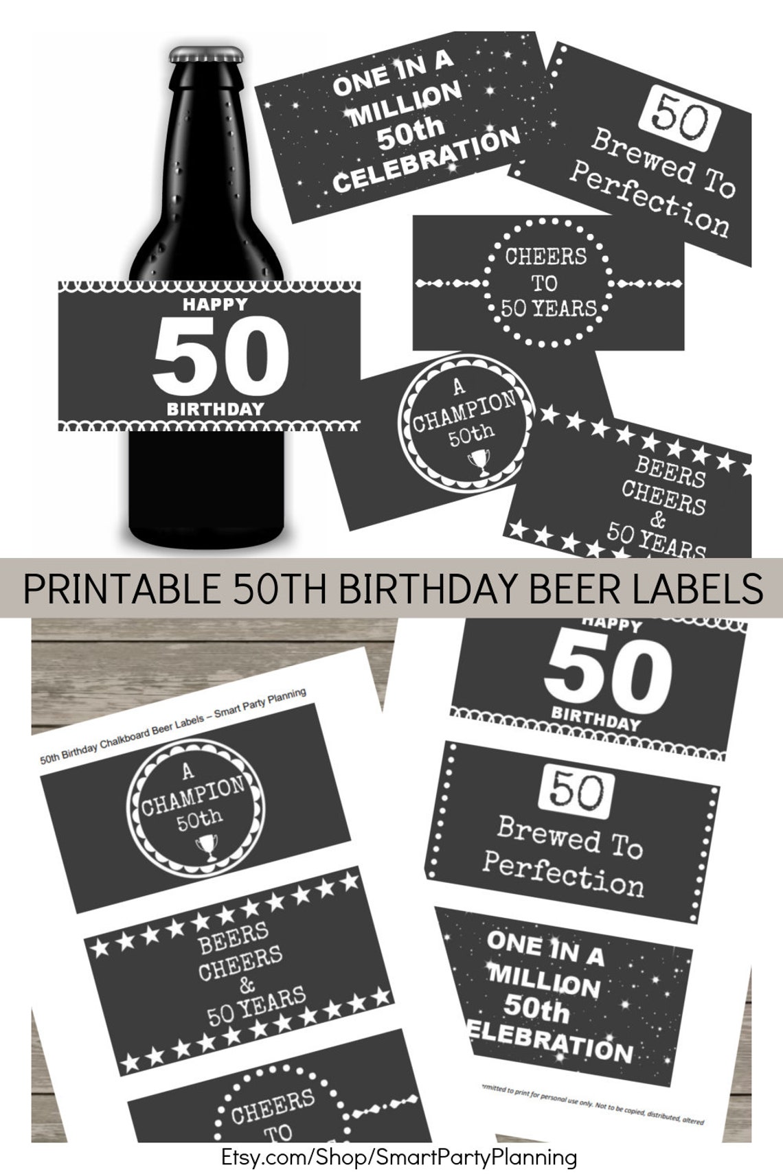 50th Birthday Beer Labels Chalk Board Style Gift for Him - Etsy