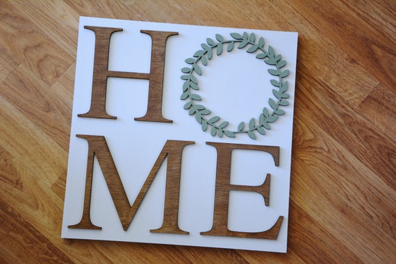 Home Sign 3D Sign 3D Wood Sign Home Sign with Wreath | Etsy