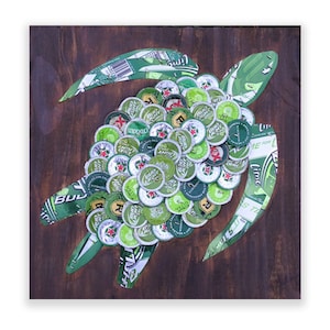 Sea Turtle Beer Cap Art, 12"x 12", Signed Original - Etsy