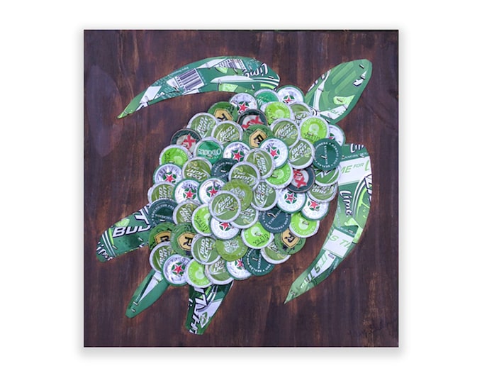 Sea Turtle Beer Cap Art, 12x 12, Signed Original - Etsy