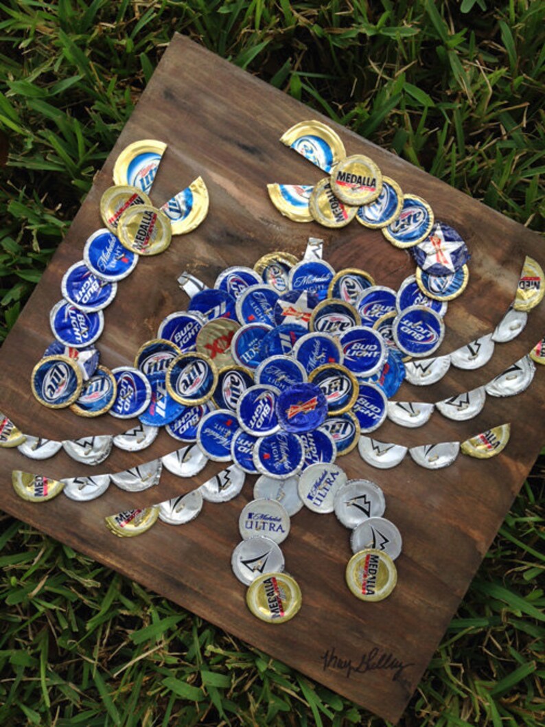 Blue Crab Beer Cap Art, 12" X 12", Signed Original - Etsy