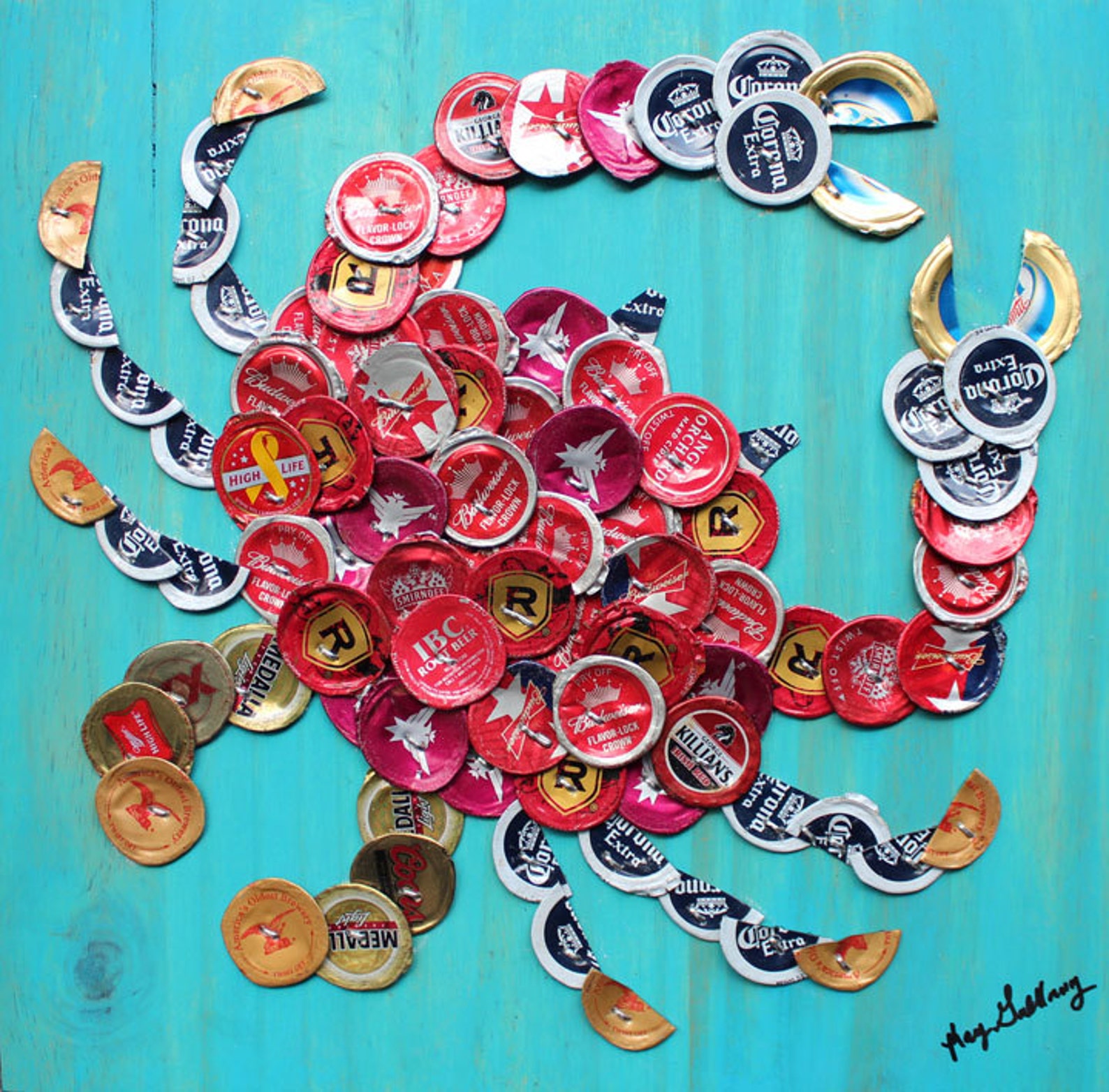Red Crab Beer Cap Art, Signed Original, 12" X 12" - Etsy