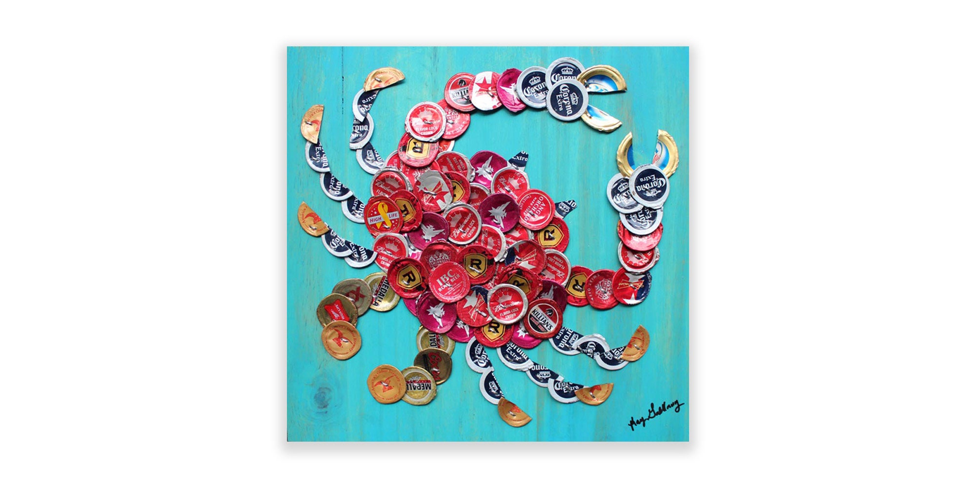 Red Crab Beer Cap Art, Signed Original, 12" X 12" - Etsy