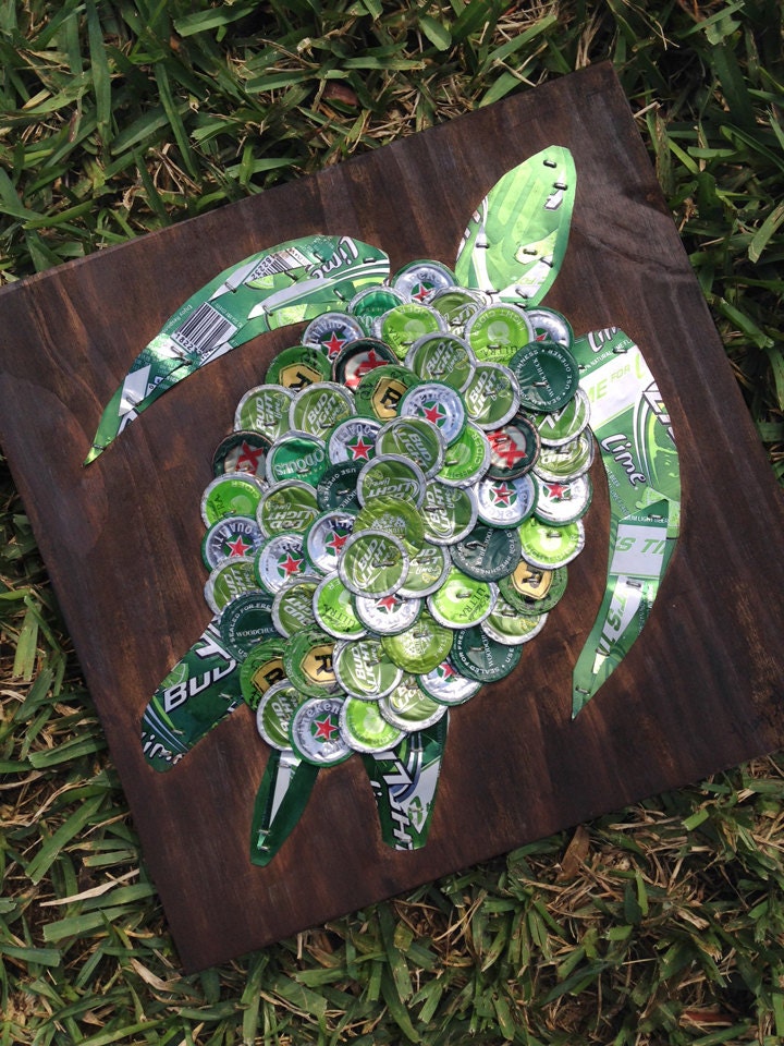Sea Turtle Beer Cap Art, 12"x 12", Signed Original - Etsy