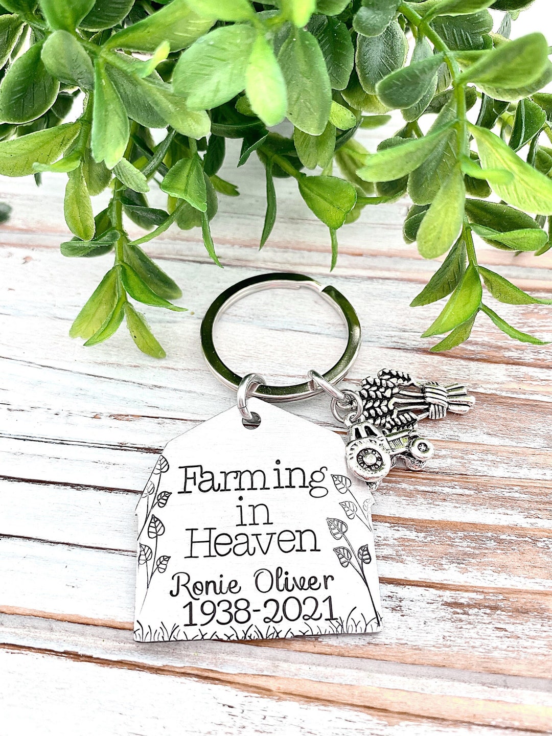 Farming in Heaven Memorial Hand Stamped Barn Keychain Tractor Keepsake ...