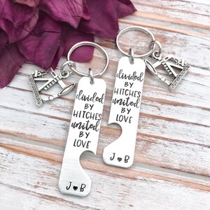 Divided by Hitches United by Love Matching Keychain Set Custom Hand ...