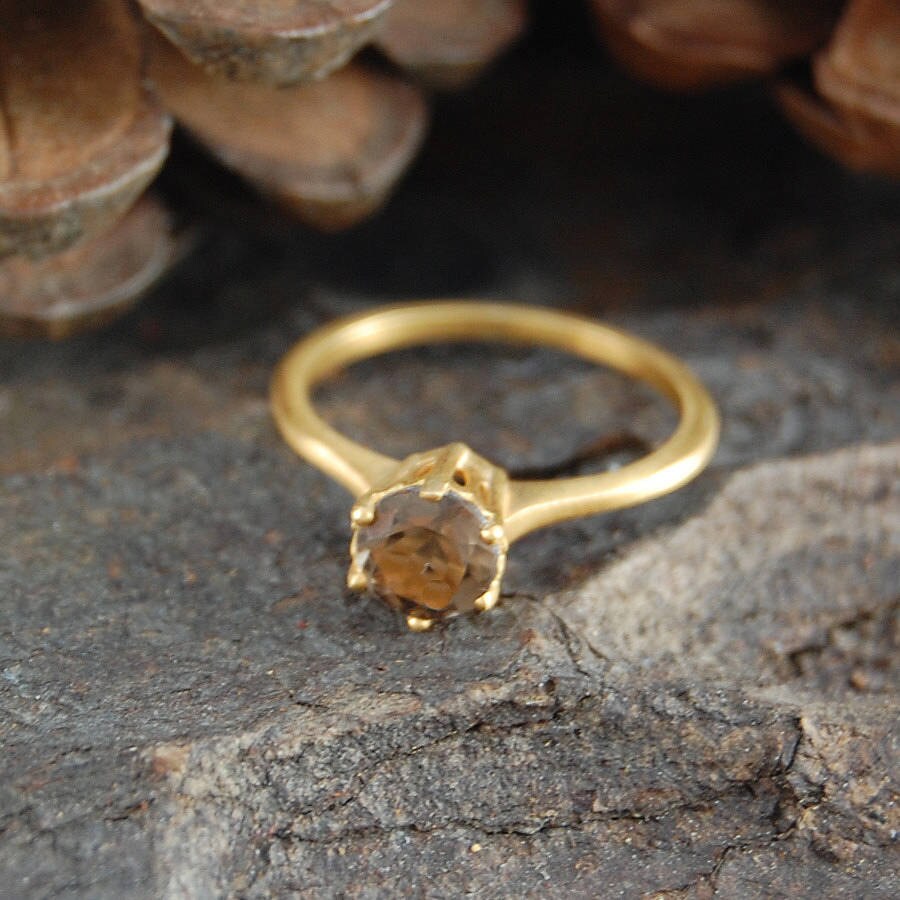 Smokey Quartz Solitaire Ring Gold Ring Quartz Ring Smoky | Etsy