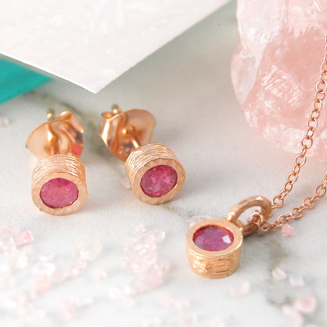 Ruby July Birthstone Rose Gold Jewelry Set, Ruby Gemstone Set ...