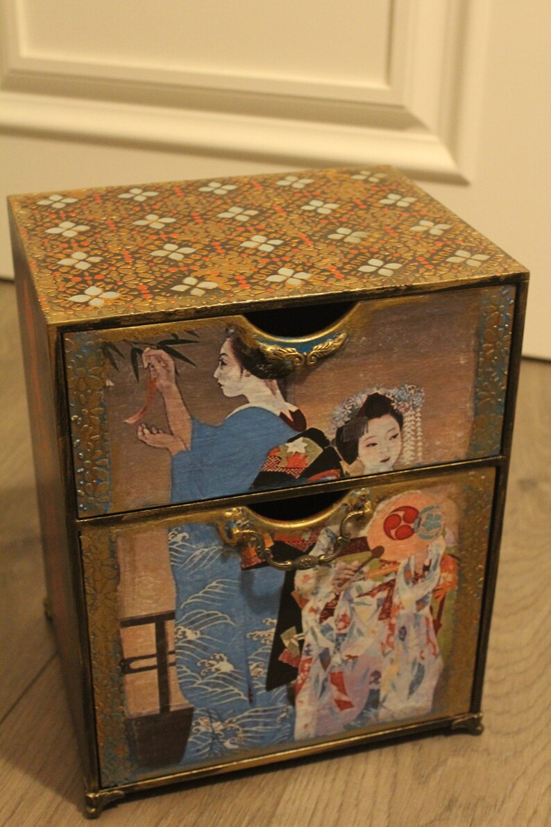 Handmade Wooden Jewelry Make up Box Keepsake Box Black Red Golden ...