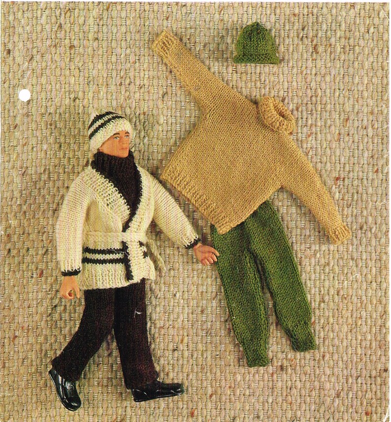 12-13 Dolls Clothes Knitting Pattern. Ken, Action Man. Vintage Copy ...