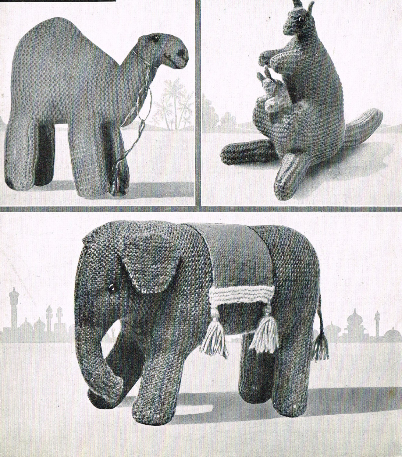 Toy Camel, Kangaroo & Elephant Knitting Pattern. Vintage Copy. PDF ...