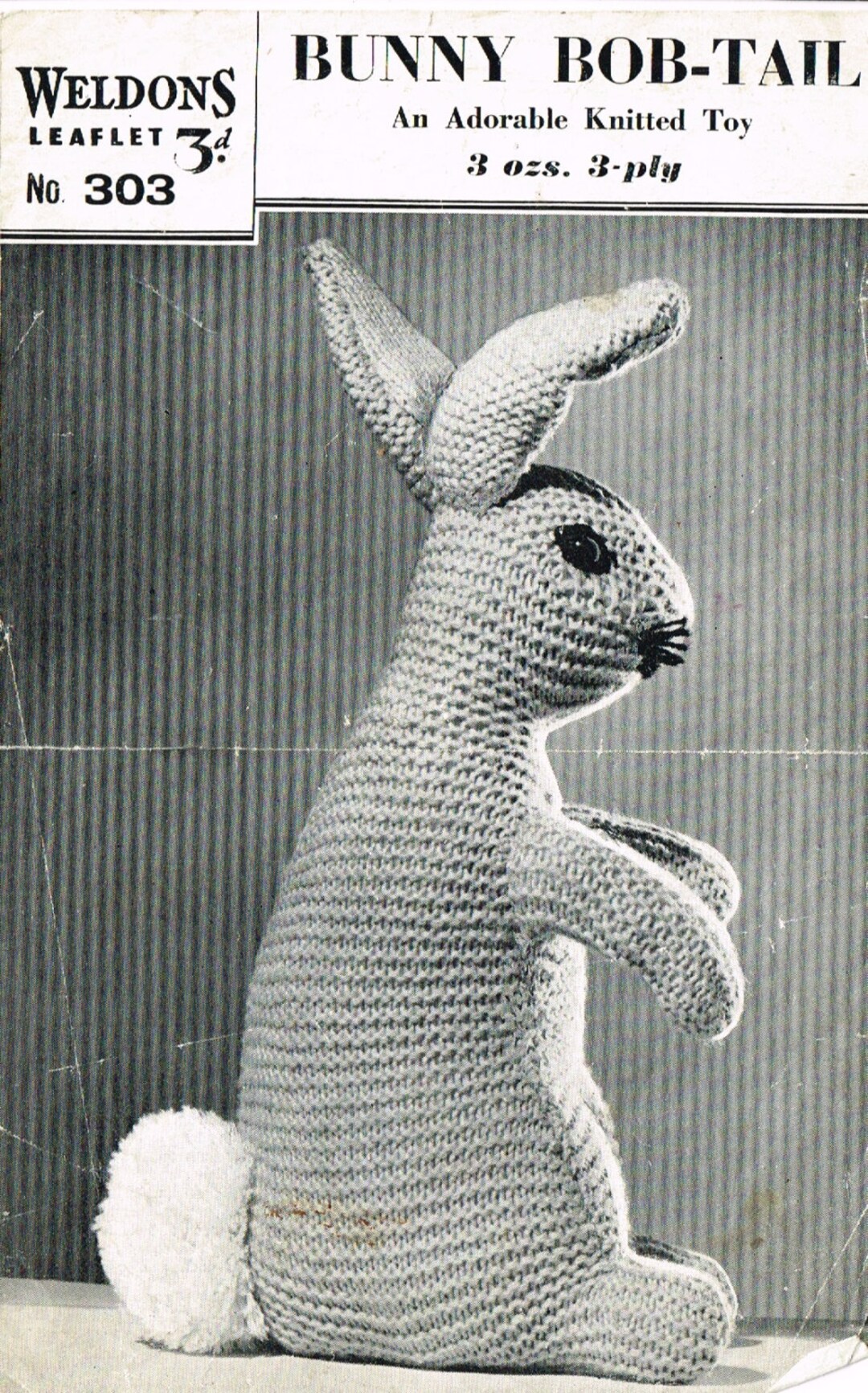 Bunny Bobtail Toy Rabbit Knitting Pattern. Vintage Copy. PDF Instant ...