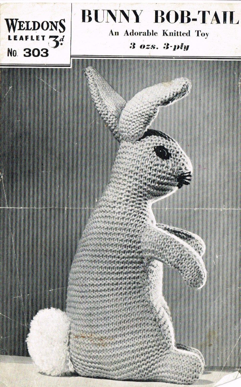 Bunny Bobtail Toy Rabbit Knitting Pattern. Vintage Copy. PDF - Etsy