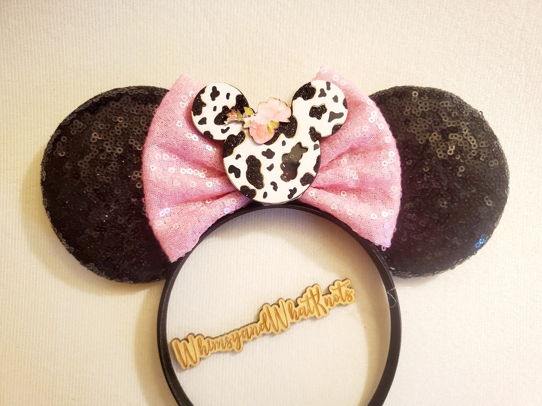Black Sequin Mouse Ears With Cow Print Mouse - Etsy