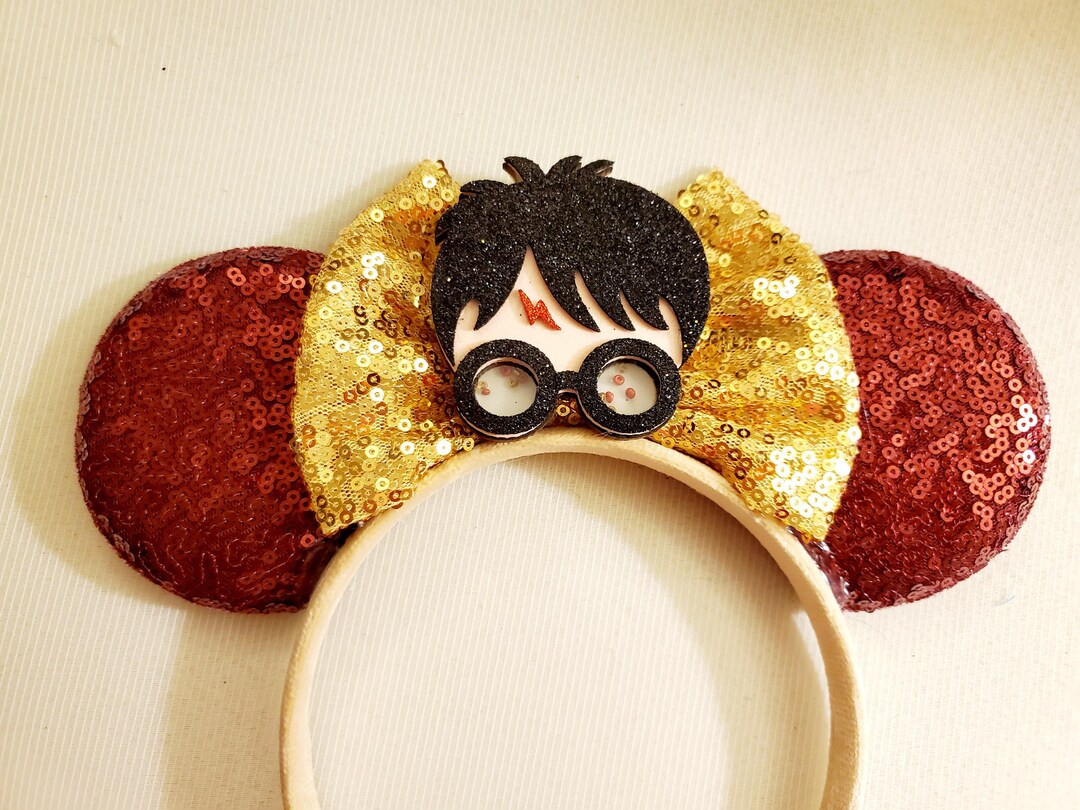 Harry Potter Mouse Ears, Burgundy Sequin Ears With Gold Bow - Etsy