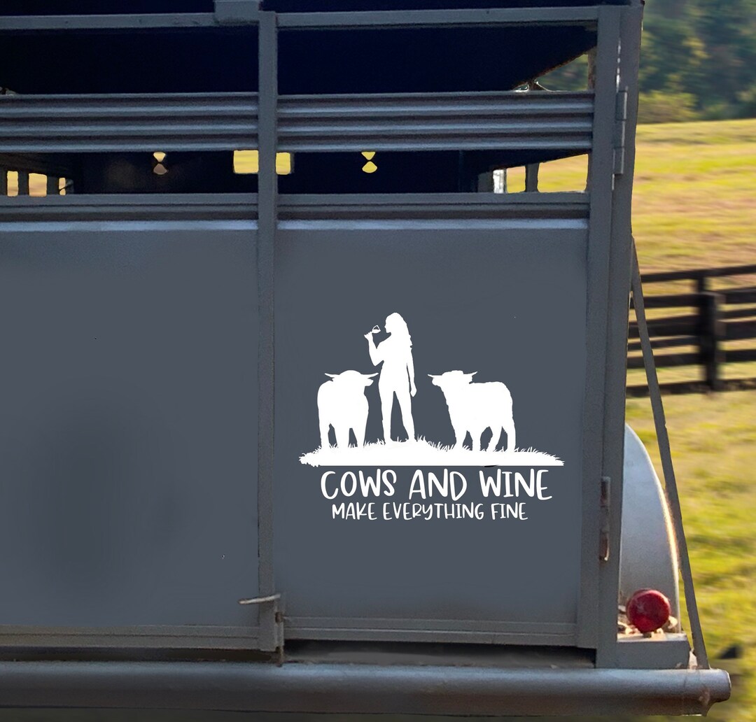 Cattle Trailer Decal Cows and Wine Highland Lover Wine - Etsy