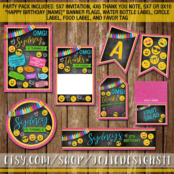 Party Décor 2x3 Emoji Food Labels Emoji Sleepover Invitation Slumber ...