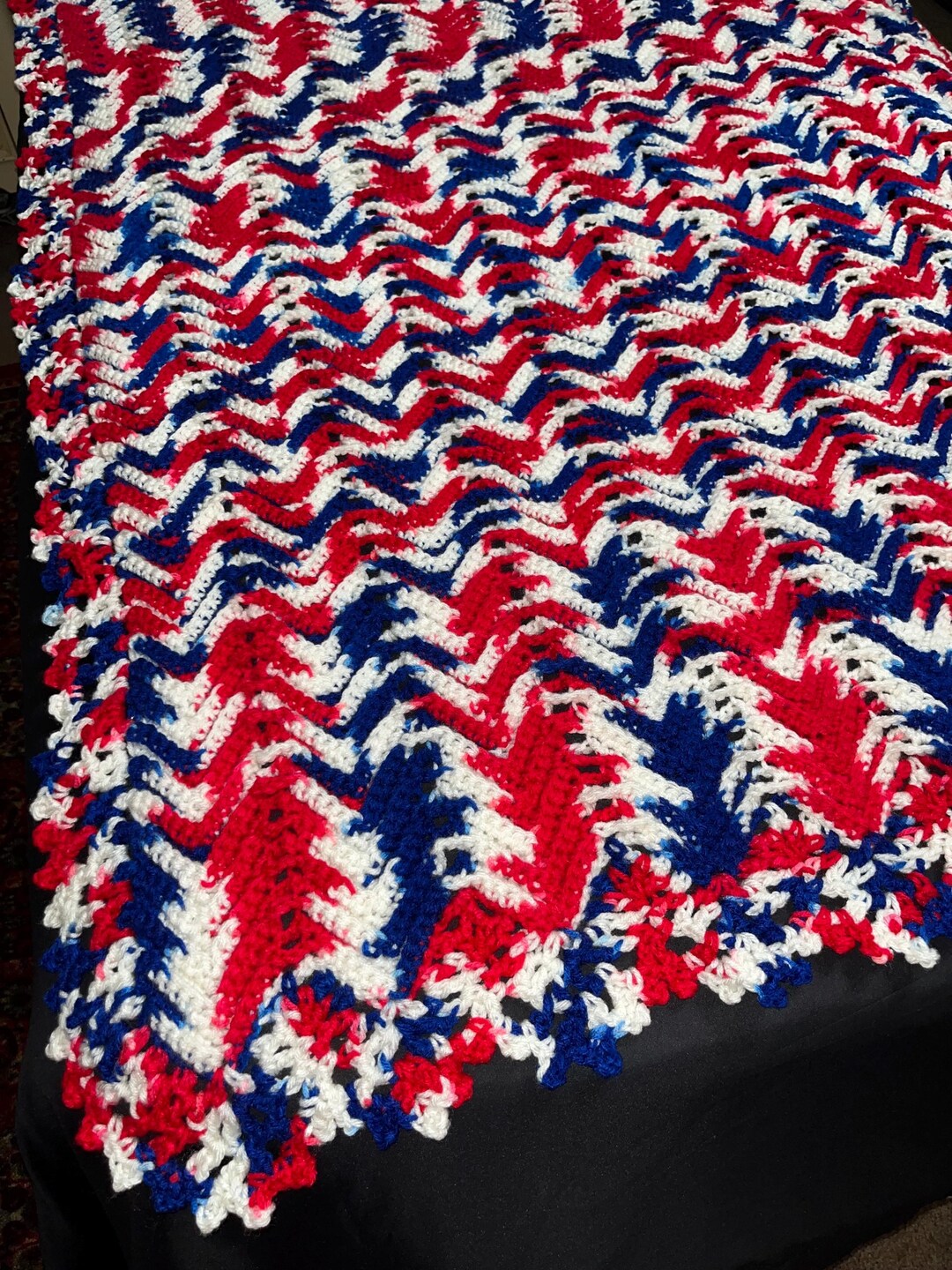 Red White Blue Ripple Crochet Afghan. Approx. 65"l X41"w - Etsy