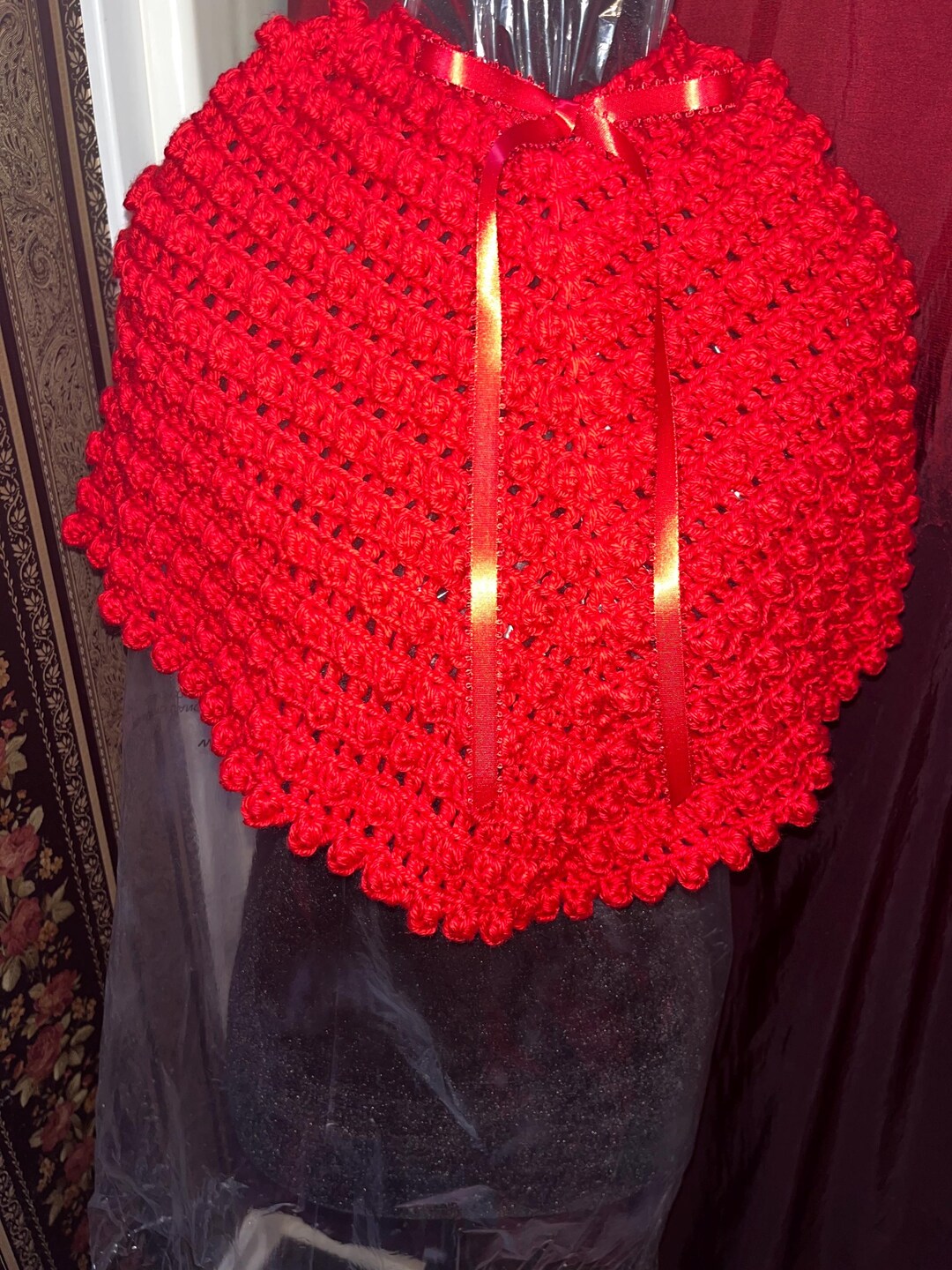 Crocheted Girls Red Popcorn Stitch Poncho. Ages 4-6 Years Old - Etsy